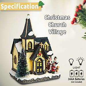 innodept12 Christmas Church Light House Snow Village with Figurines Choirs