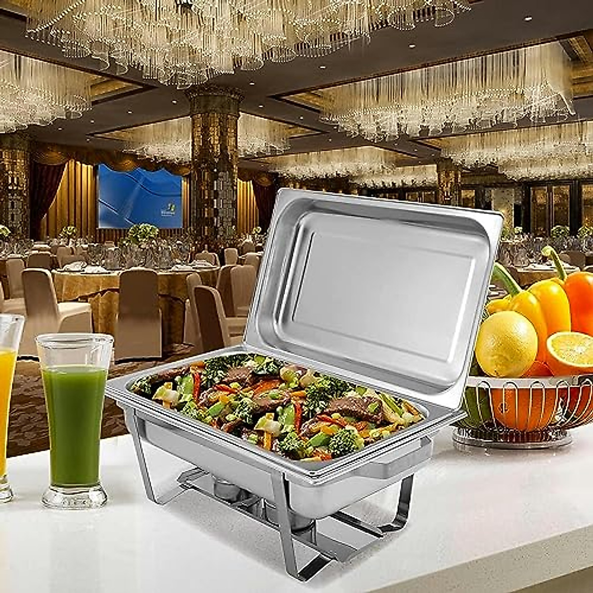 6L Stainless Steel Chafing Dish, for Catering Kitchen Buffet Food Warmer Tray Dining, with Lid & Food Pan & Fuel Holders Frame