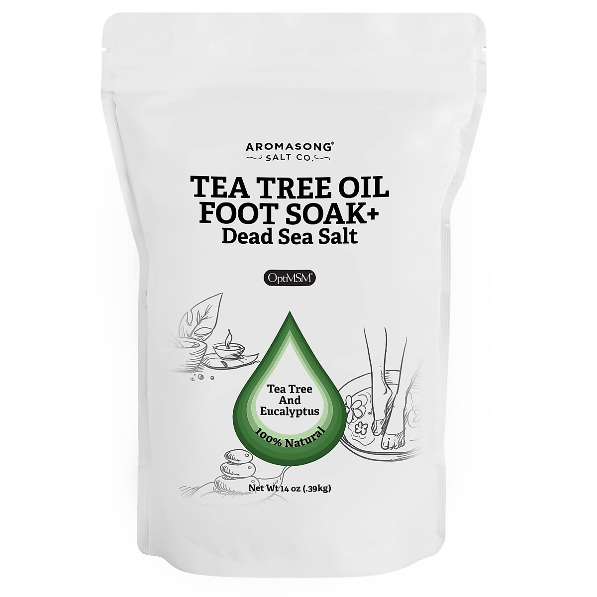 Aromasong Tea Tree Foot Soak with Dead Sea Foot Soaking Salts - Pedicure Foot Soak for Dry Cracked Feet - Athlete's Foot Soak Callus Remover Soothes Sore Feet - Eliminates Odor - Made In USA