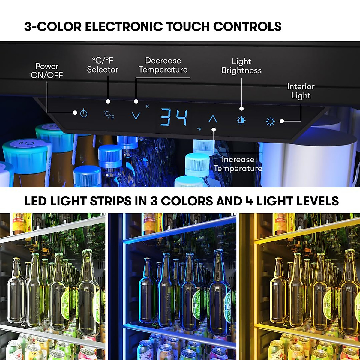 Zephyr 24 Inch Wine Fridge & Beverage Refrigerator Single Zone Full Size - Tall Wine Cooler Cellars Large Bar Drink Cabinet Freestanding with Glass Door - 266x12oz cans & 14x750 ml bottles