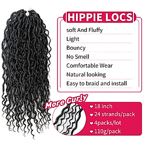New Goddess Locs Crochet Hair Extensions 18Inch Pre-looped River Fauxs Locs Wavy Curly Fauxlocs Bohemian Crochet Braids 4Packs(1B, 18inch) …
