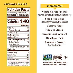 Simple Mills Veggie Pita Crackers, Himalayan Salt - Gluten Free, Vegan, Healthy Snacks, Paleo Friendly, 4.25 Ounce (Pack of 1)