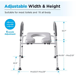 Meoflis Raised Toilet Seat with Handles, Adjustable Width and Height Elevated Toilet Seat Riser Seniors, Safety Handicap Toilet Seat for Elderly, Pregnant 350 lbs Heavy Duty