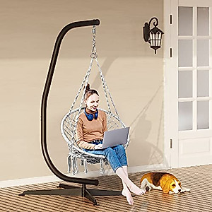 Greenstell Swing Hanging Chair, Hold Up to 350LBS/158KG Hammock Chair with Hanging Kits and Removable & Washable Cushion, Cotton Rope Macrame Swing Chair for Outdoor, Indoor, Grey