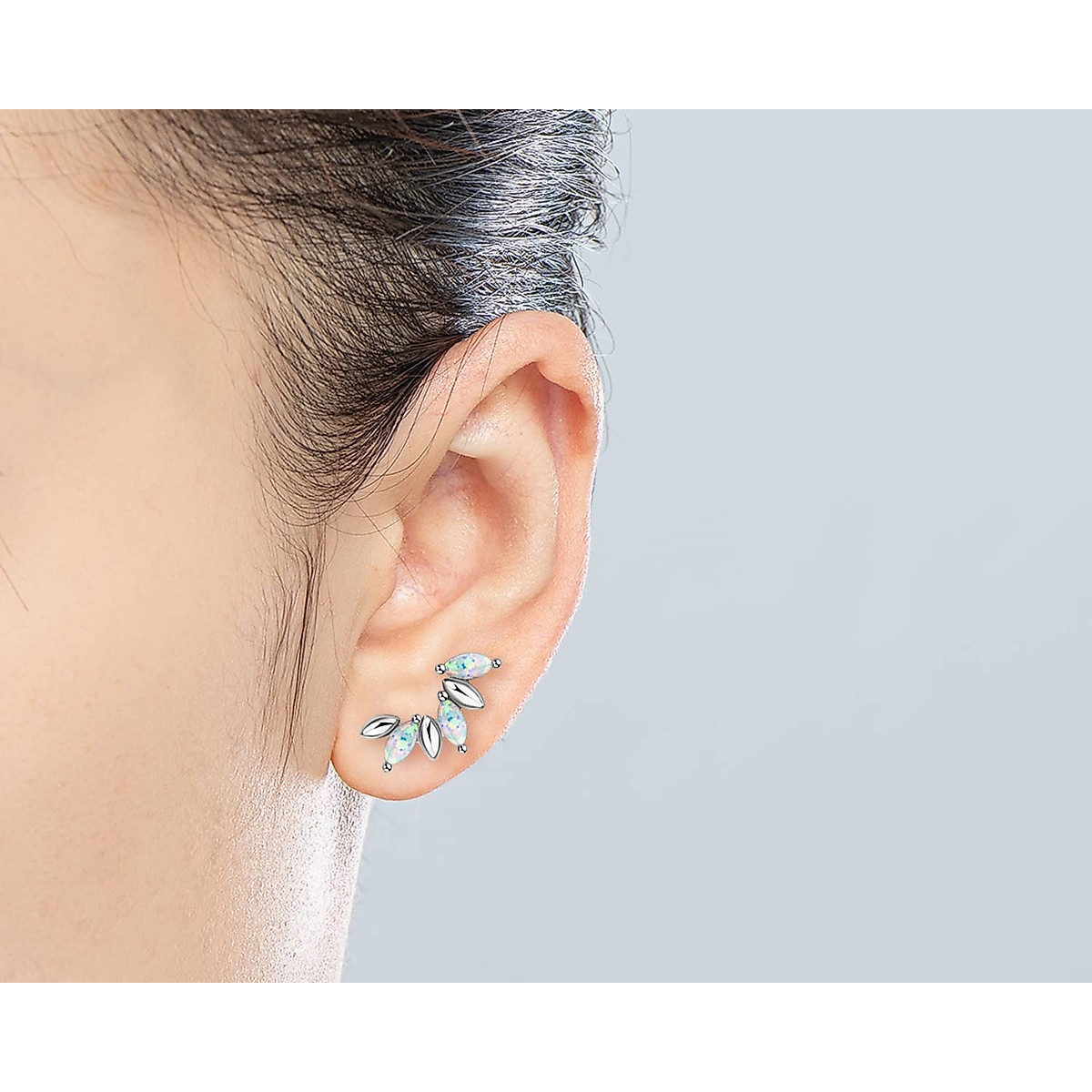 Sterling Silver Opal Stud Earrings for Women, Hypoallergenic Marquise Cut Birthstone Birthday Gift Fine Jewelry for Her Mothers Day