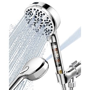 Diiwet Filtered Shower Head with Handheld, High Pressure Shower Heads with Filter for Hard Water, 6 Spray Modes Detachable Showerhead with Hose and Bracket (Chrome Polished)