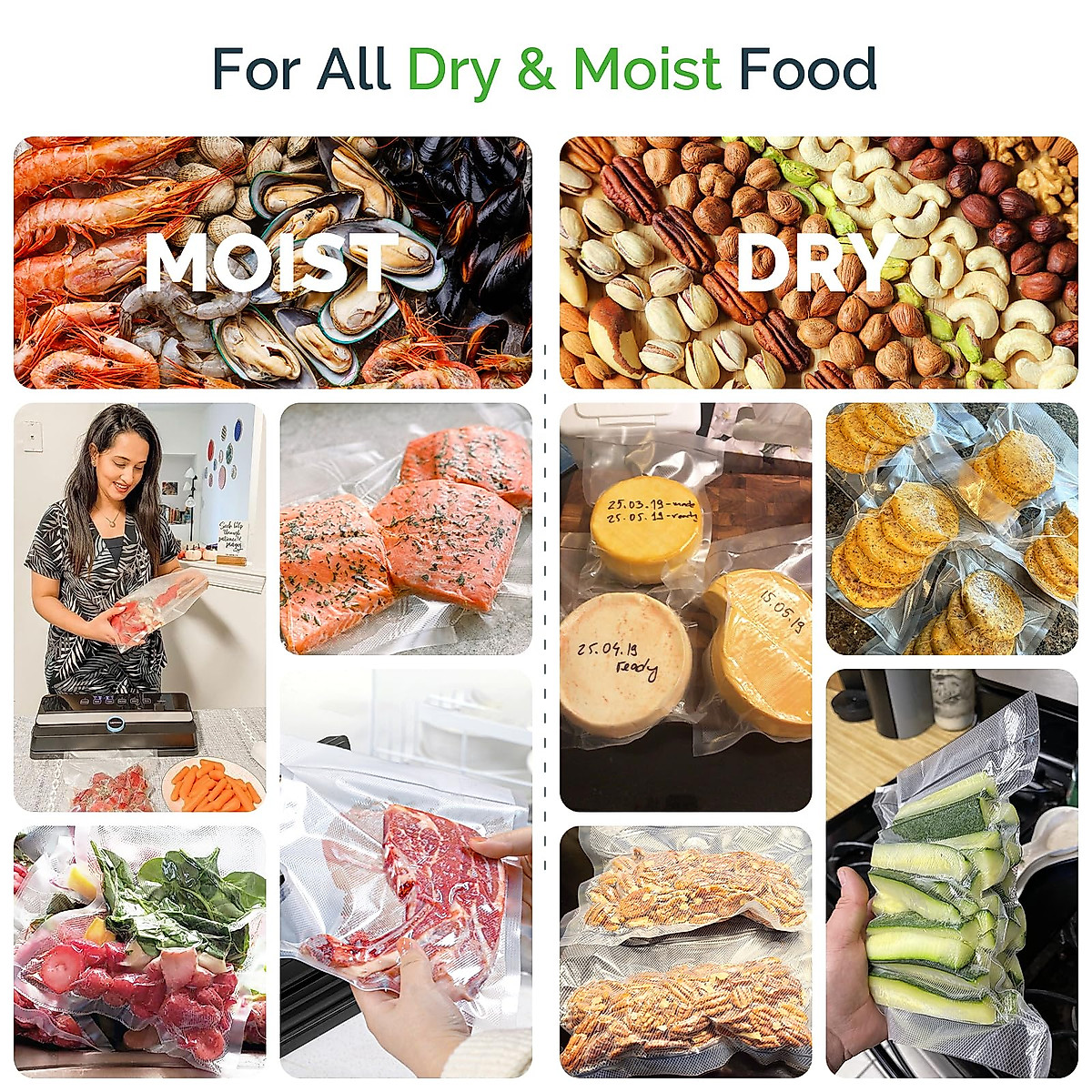 GERYON Vacuum Sealer Rolls,2 Packs 8" x 50' Food Vacuum Sealer Bags Rolls for Food Preservation Work with All Geryon Food Sealer Machine