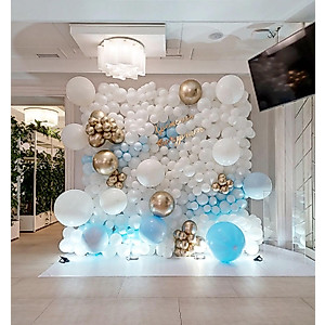 Blue and White Gold Balloons,100 pcs Blue White Gold Balloon Garland Arch Kit Metallic Chrome Gold Ballons with Macaroon Blue White Latex Balloons for Wedding Bridal Shower Baby Shower Decoration
