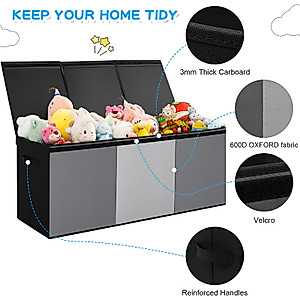 Large Toy Box Chest with Lid, Oxford Collapsible Sturdy Toy Storage Boxes Bins Baskets for Boys, Girls, Closet, Playroom, Nursery Room, 39"x15.5"x13" (Light Black & Light Grey)