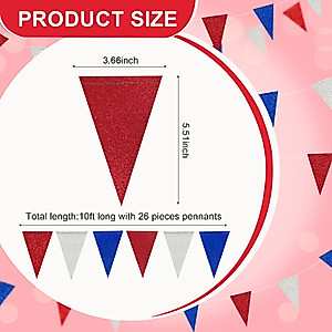 XIANMU Patriotic Pennant Banner Red Blue Silver/White Triangle Flag Bunting Banner Patriotic Decorations Glitter Paper Garlands for 4th of July Independence Day Party Decorations Supplies 40 Feet