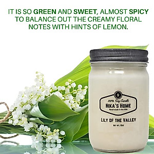 Nika's Home Lily of The Valley Soy Candle 12oz Mason Jar Non-Toxic White Soy Candle Handmade, Long Burning 50-60 Hours Highly Scented All Natural, Clean Burning Candle Gift Décor