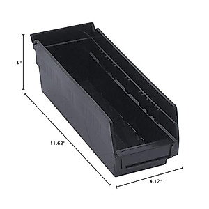 QUANTUM STORAGE SYSTEMS K-QSB101BK-10 10-Pack Plastic Shelf Bin Storage Containers, 11-5/8" x 4-1/8" x 4", Black
