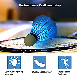 Novelty Place Led Badminton Shuttlecock Set Birdies for Yard Games, Outdoor Indoor Sports Toys (4 Pack)