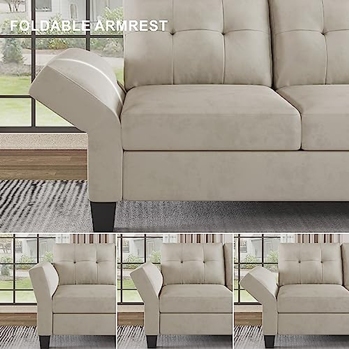 Belffin Convertible Sectional Couch Velvet L Shaped Sofa 4 Seat Sofa with Chaise L-Shaped Couches Reversible Sectional Sofa (Light Grey, L Shaped Couch)
