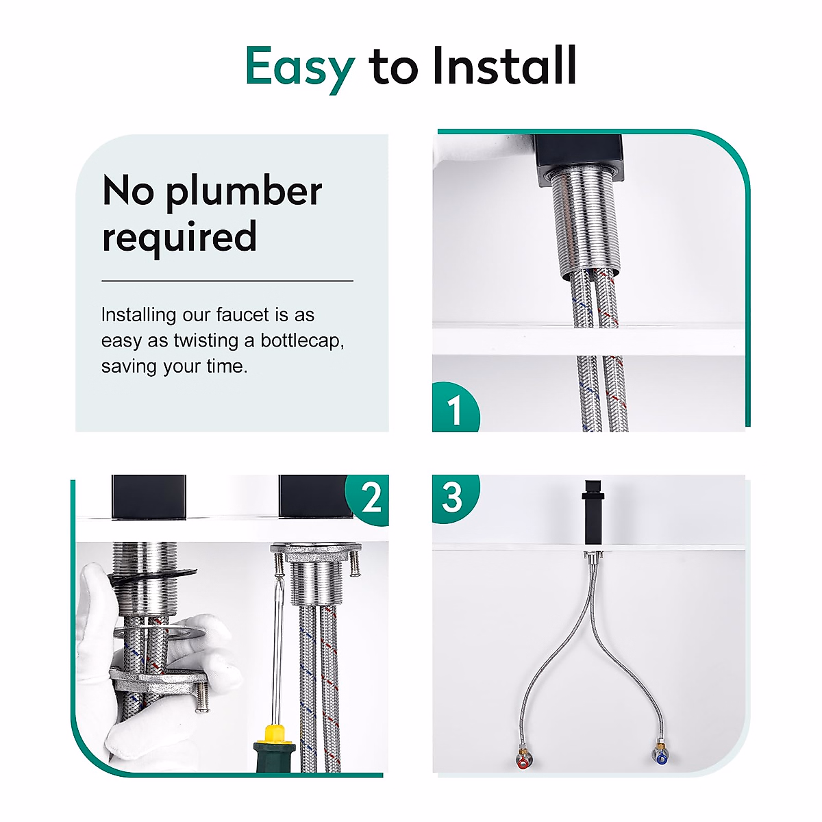 CREA Black Waterfall Bathroom Faucet 1 Hole,Matte Black Bathroom Faucet Single Handle Bathroom Sink Faucet with Pop Up Drain Stopper/ 3 Hole Plate,Stainless Steel RV Vanity Faucet Basin Mixer Tap