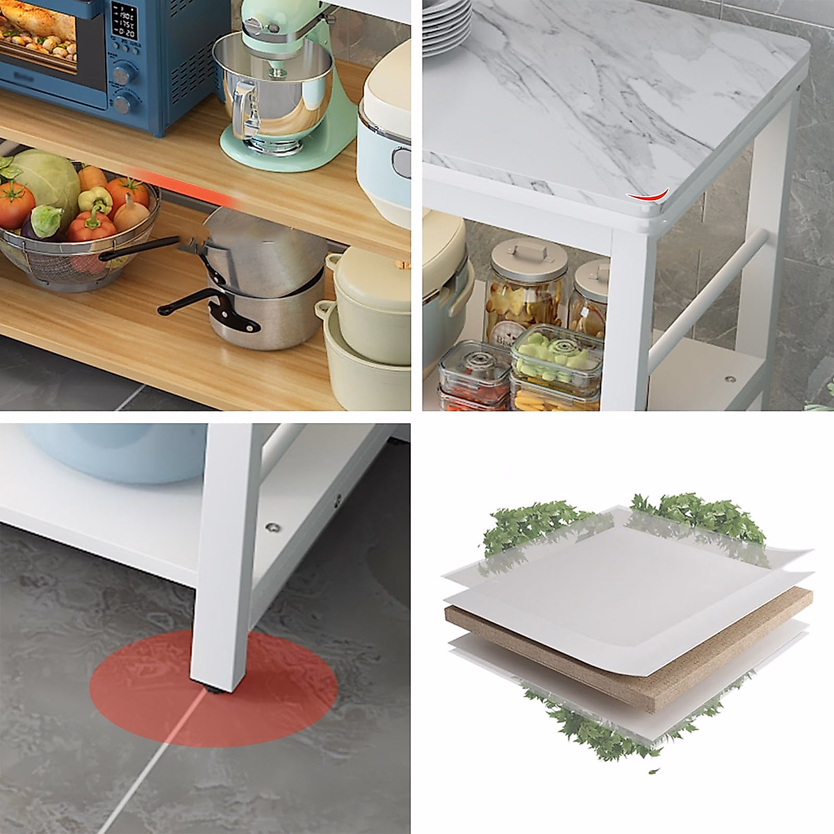 Thickened Metal Frame Prep Table Multi-Tier Workbench Organizer Rounded Countertop High Bearing Multi-Functional Commercial Workbench(Black,100x40x80cm)