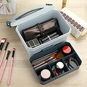 BTSKY Plastic Storage Box& Carry Box, Plastic Multipurpose Portable Tool Box Sewing Box Organizer with Removable 4 Compartments Tray and Locking Lid & Handle(S)
