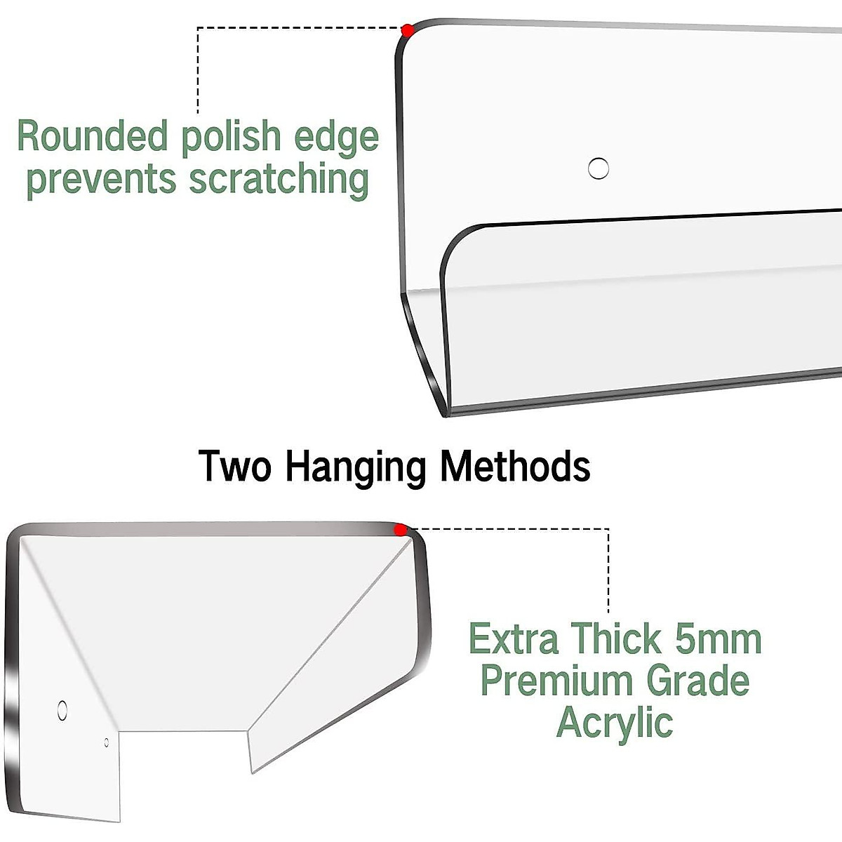 MIZUKUM 15-Inch Premium Clear Acrylic Wall Shelves: Versatile Floating Display Ledge for Books, Decor & Storage - Ideal for Living Room, Bedroom, Kitchen & Bathroom (6)