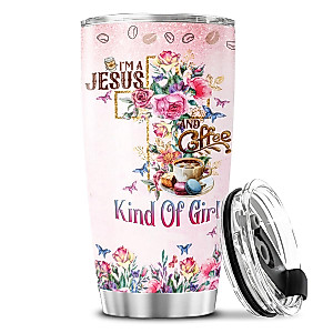 HUBUPU Christian Gifts, Tumbler 20 Oz With Lid And Straw, Religious Flower Women For Tumblers Floral, Jesus Coffee
