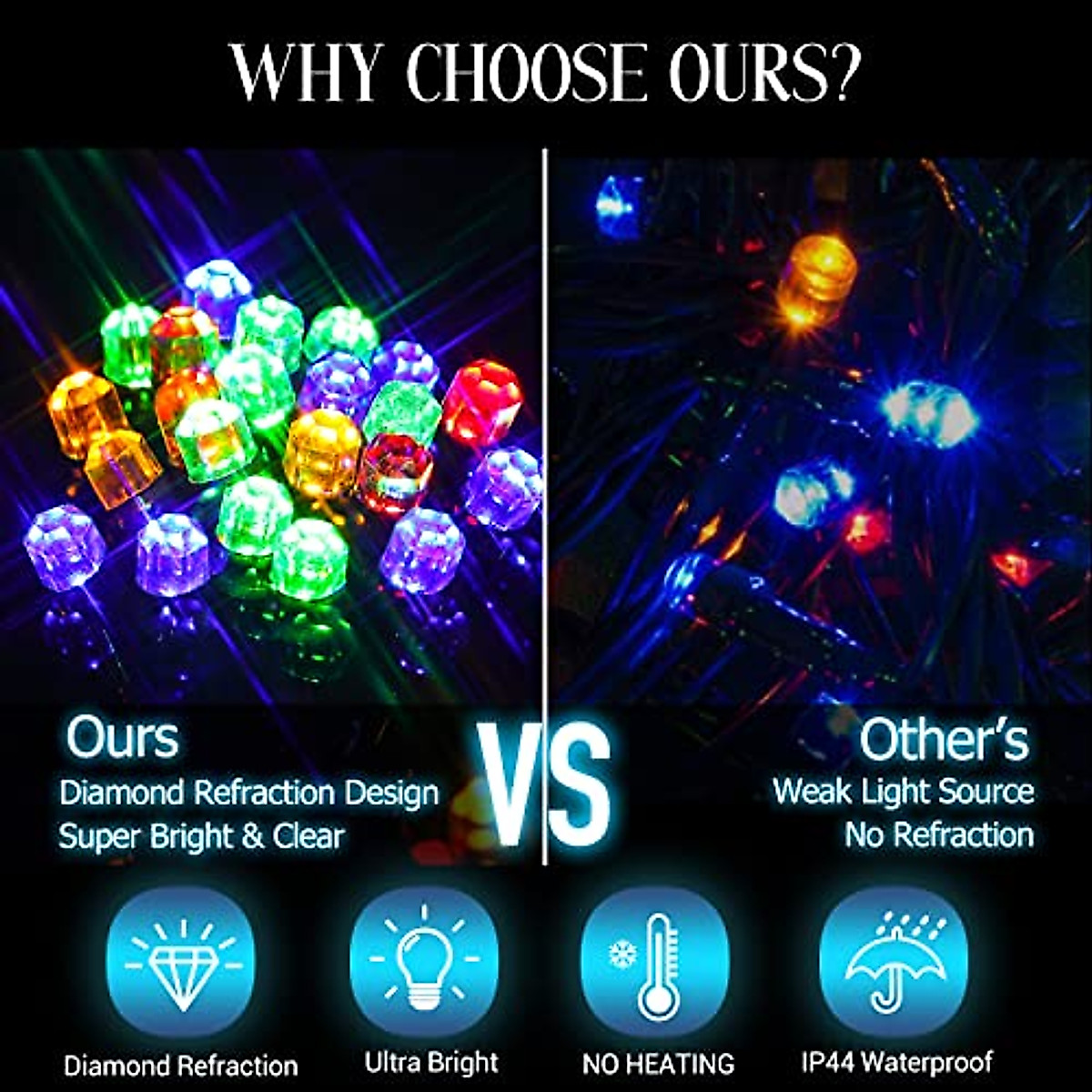 Quntis Christmas Tree Lights Multicolor, 328FT 1000 LED Diamond Cluster Christmas Lights 8 Modes Waterproof Outdoor String Lights with Timer & Memory for Yard Holiday Party Garden Patio Wedding Decor