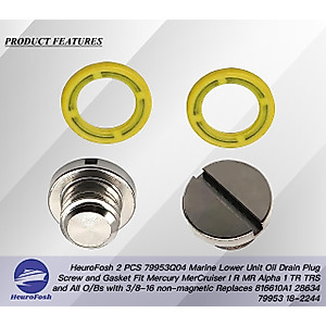 HeuroFosh 2 PCS 79953Q04 Marine Lower Unit Oil Drain Plug Screw and Gasket Fit Mercury MerCruiser I R MR Alpha 1 TR TRS and All O/Bs with 3/8-16 non-magnetic Replaces 816610A1 28634 79953 18-2244