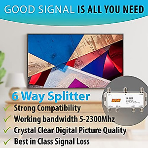 BAMF 6 Way Coaxial Cable Splitter, Bi-Directional Coax MoCA 5-2300MHz, RG6 Compatible, Nickel Plated Cable Splitter 2 Way Internet and TV Splitter, Satellite, Antenna, Analog/Digital Connections