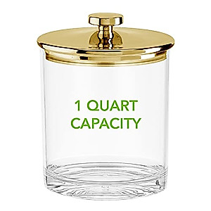 mDesign Small Acrylic Apothecary Jars with Airtight Lids, Organizer Canister Jar Set for Kitchen, 37 oz., Food Storage Container for Pantry and Counter, Lumiere Collection, 4 Pack, Clear/Soft Brass