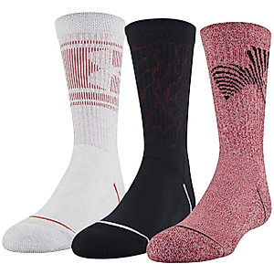 Under Armour Youth Phenom Crew Socks, 3-Pairs , Red Assorted , Small