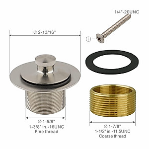 All Metal Tub Drain and Overflow Kit with Single Hole Overflow Faceplate, Welsan Universal Lift & Turn Bathtub Drain Kit with Fine/Coarse Thread Conversion Twist Trim Kit Assembly-Brushed Nickel