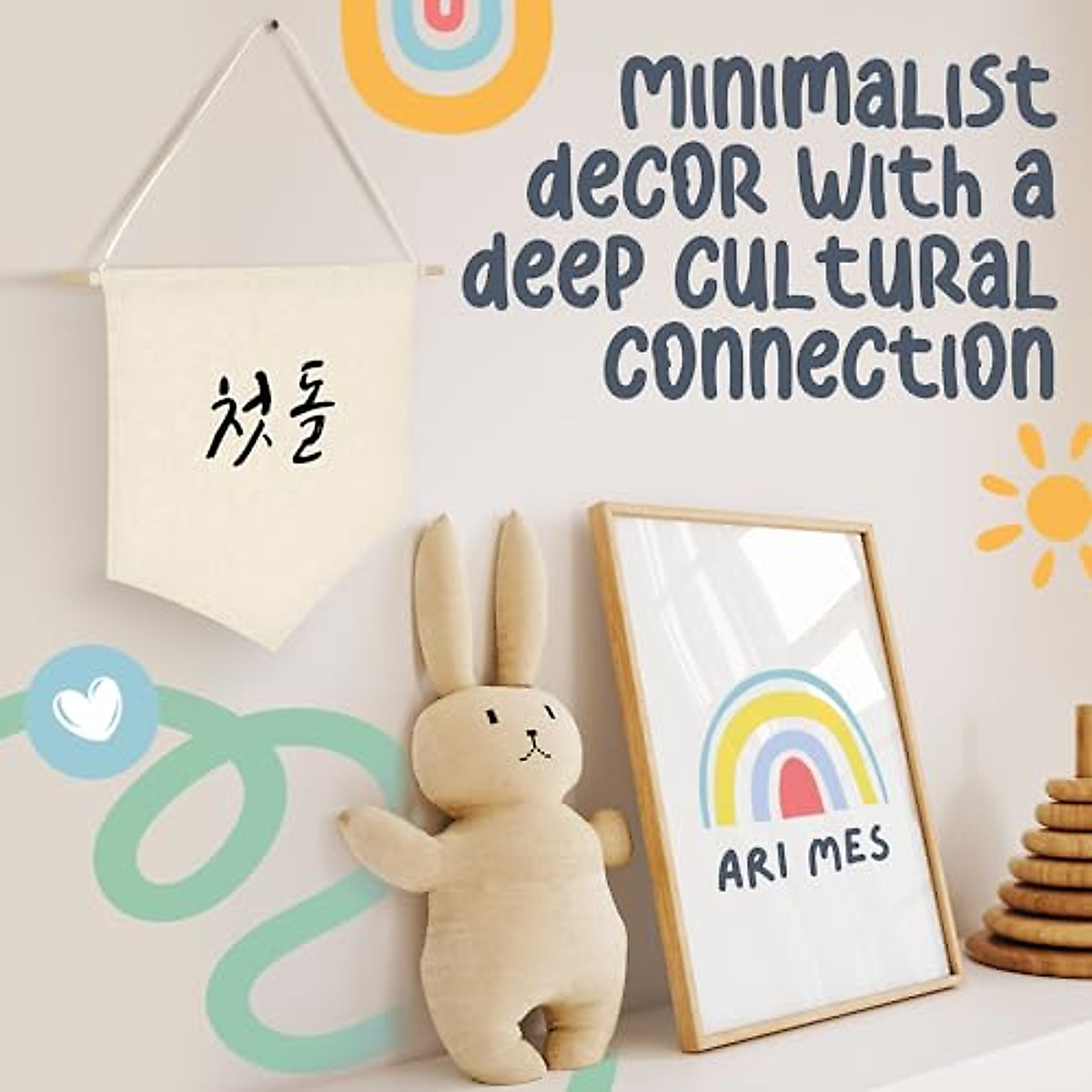 ARI MES - Korean First Birthday Hanging Canvas Banner, Dohl Decoration Korean, Durable Canvas Flag, First Birthday Decorations for Girl and Boy, Happy Birthday Banners Celebration, Korean-Classic