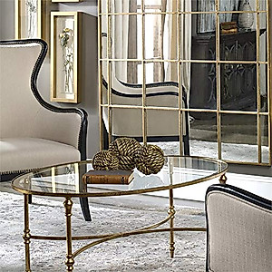 BOWERY HILL Transitional Glass Oval Coffee Table in Gold Leafed