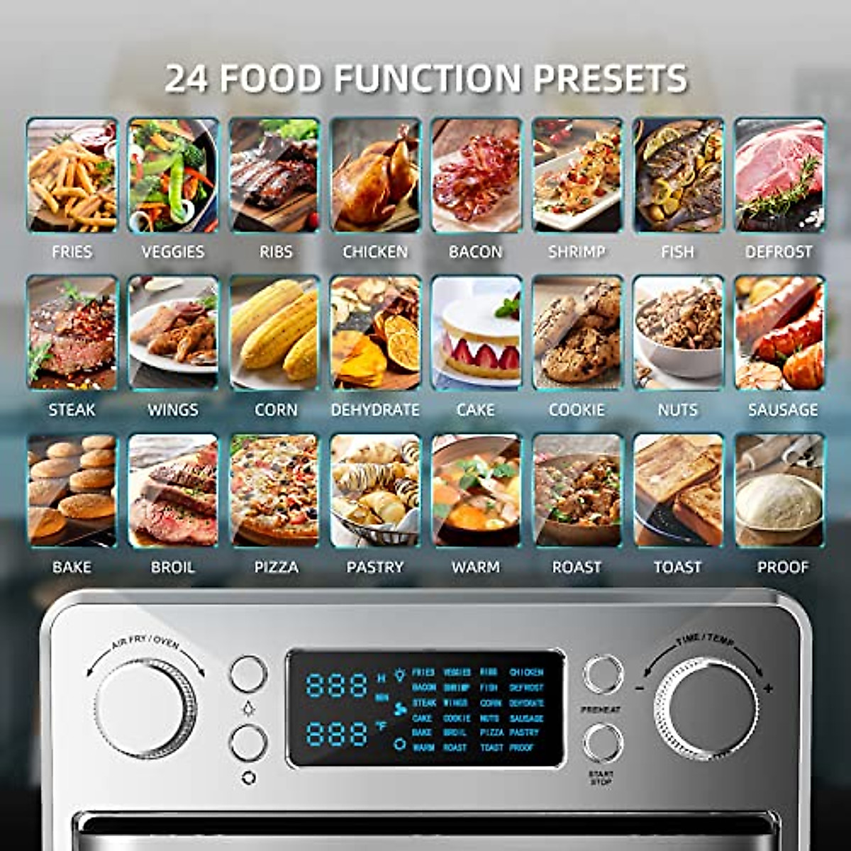 leiko Air Fryer Toaster Oven Combo, 16 QT capacity and Convention Countertop, with microwave&air fryer &roast&bake&thaw &reheat 24-1 function, Stainless Steel, Silver, 1700W.