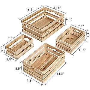 MACVAD Set of 4 Large Wooden Crates Unfinished Office Storage Crates, Decorative Wood Storage Crates for Display, Rustic Pine Wood Organizer Bin Basket for Kitchen Pantry Bathroom