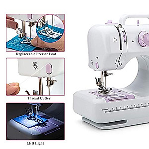 Mini Sewing Machine by Astrophos (Including Extension Table and Sewing Supplies Set) - Small Electric Overlock Sewing Machines with 2 Speed 12 Built-in Stitch Patterns AP-005-A9