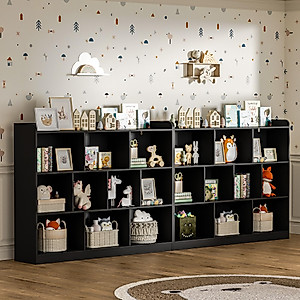 DIYART Black Bookshelf, Wood Bookcase with 3 Tier Open Shelves, 10-Cube Minimalist Storage Shelf for Living Room, Bedroom, 43.3" W x 35.4" H