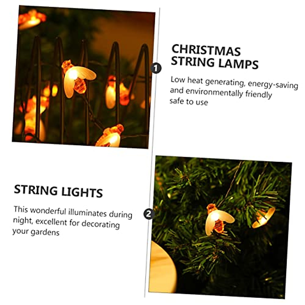WOONEKY 1 Set Little Bee LED Light Decoración De para Exteriores Fence Decor Garden Lights Decorative Fence Lights String Bumble Bees Fairy Light Outdoor Tree String Lamp The Fence