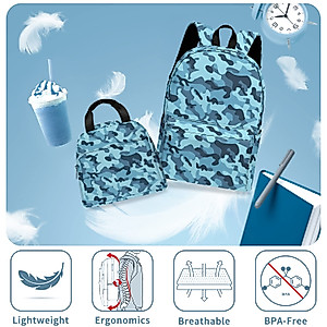 Camo 2-in-1 Backpack Set for Boys, Classic Camoflauge Kids School Backpack with Lunch Box Bag Combo, Lightweight Youth School Bags Bookbags 2pcs Set for Teen Students Travel Outdoor, 17 IN