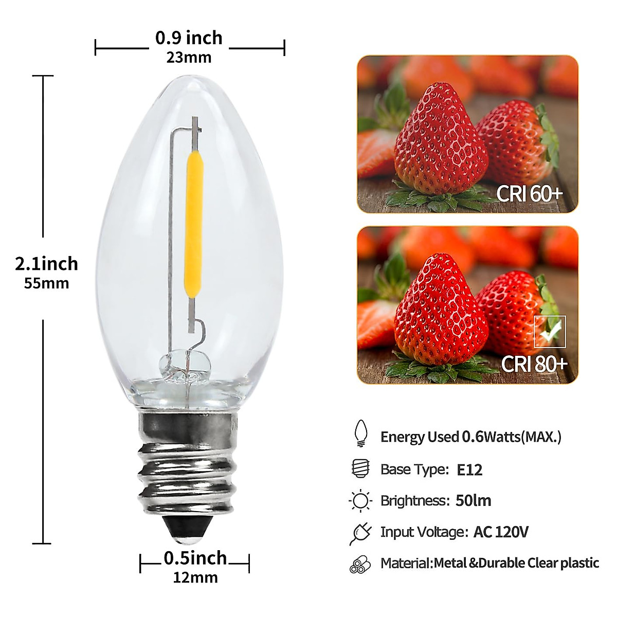 MX232 Set of 2 Accessory Cord with 2 Led Light Bulb 6 Ft White Cord with On/Off Switch Plugs e12 Candelabra LED Light Bulbs and Clips for Halloween Christmas Decorations Craft Village House Decoration