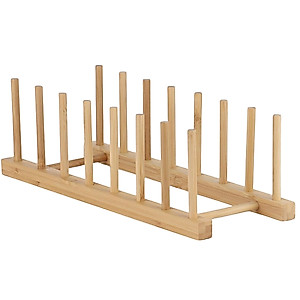 Joey’z Bamboo Dish Drying Rack - Dish Organizer Rack for Cabinet, Plates, Cups, Bowls, Pot Lids & Cutting Boards - Dish Storage and Pot Lid Organizer & Holder - Kitchen Storage Organizer