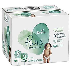 Pampers Pure Disposable Baby Diapers, Hypoallergenic and Fragrance Free Protection, Size 5, 44 Countm Super