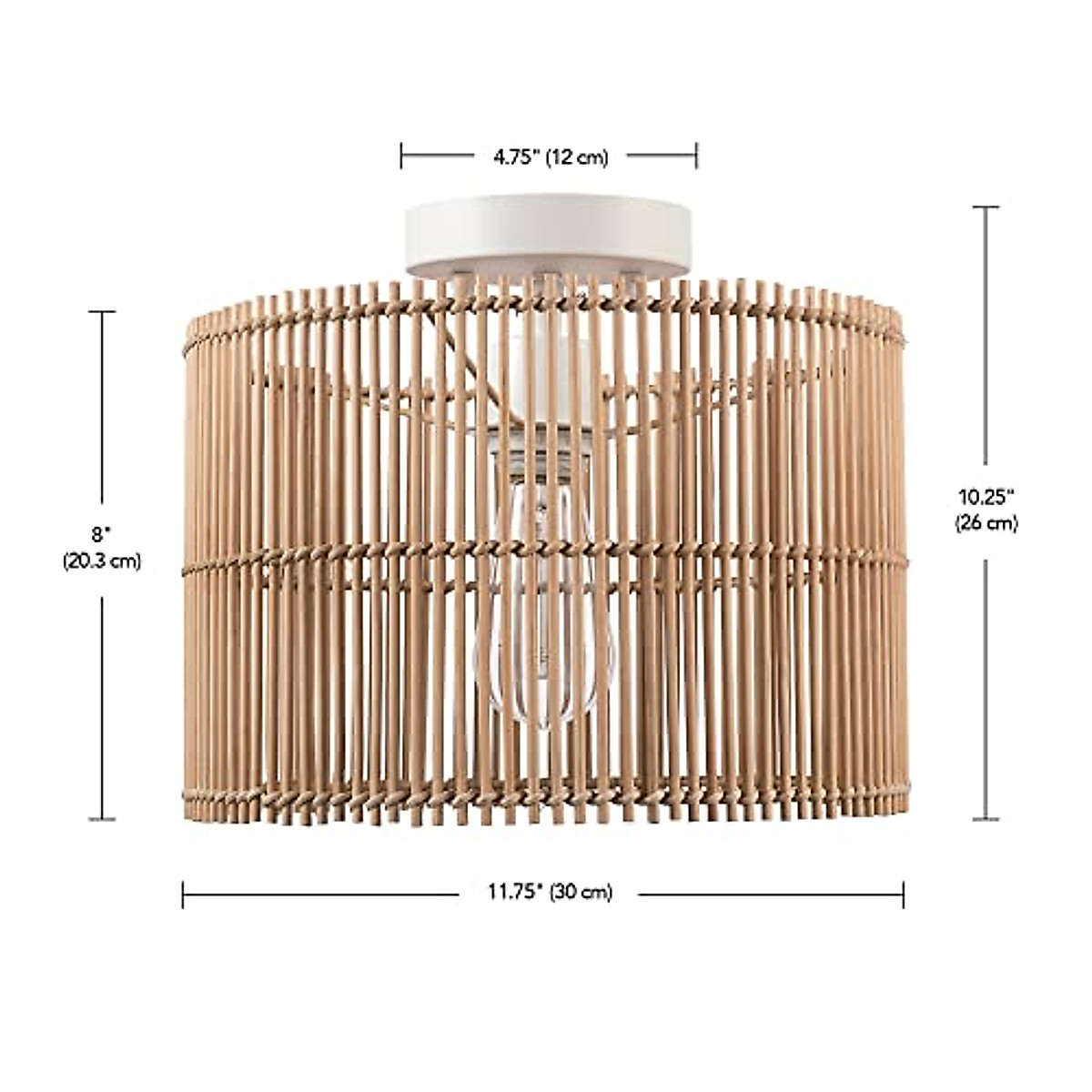 Globe Electric 65901 1-Light Flush Mount Ceiling Light, Matte White, Natural Bamboo Shade, Bulb Not Included