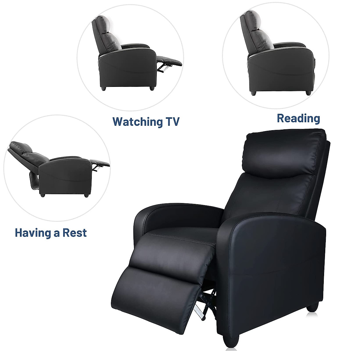 FONTOI Living Room Recliner Chair, Massage Single Sofa Adjustable Home Theater Seating with Thick Cushion and High Back Padded Backrest, 28.7D x 25.9W x 38.7H in, Black