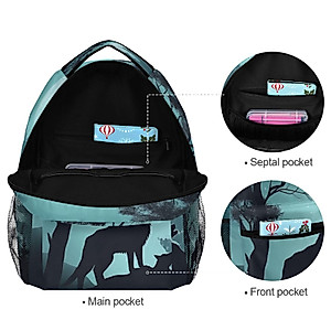 Nander Backpack Travel Evening Moon Wolf School Bookbags Laptop Daypack College Bag for Mens Boys