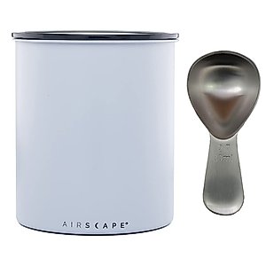 Airscape Kilo Coffee Storage Canister & Scoop Bundle - Large Food Container - Patented Airtight Lid 2-Way Valve Preserve Food Freshness, 2.2 lb Dry Beans (Large Kilo, Matte Gray & Brushed Steel Scoop)
