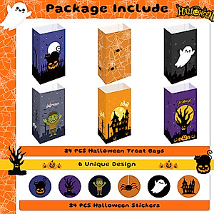 Halloween Treat Bags - 24 PCS Halloween Party Favors,Halloween Goodie Bags with Halloween Stickers for Kids | Halloween Candy Bags - Trick or Treat Bags,Mini Paper Gift Basket- Halloween Decorations Crafts Party Supplies