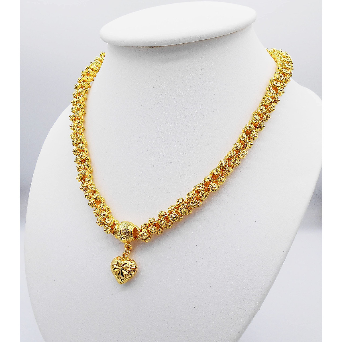 Heart Pikun Flower 22k 23k 24k Thai Baht Yellow Gold GP Necklace Pendant Jewelry Women