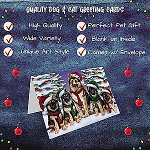 Family Portait Christmas Holiday German Shepherd Dog Greeting Cards - Adorable Pets Invitation Cards with Envelopes - Pet Artwork Christmas Greeting Cards (1 Greeting Card)