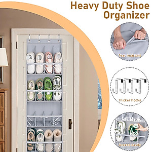 MISSLO 20 Pairs Over The Door Shoe Organizer for Closet Narrow Hanging Shoe Rack for Door Hanger Deep Pocket Door Shoe Holder Storage for Boots, Size 13 Sneakers, Grey