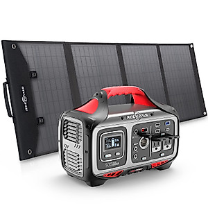 ROCKPALS 500W Solar Generator with Panels Included, 505Wh Portable Power Station with SP003 100W Foldable Solar Panel, 2 x Pure Sine Wave 110V AC Outlet for Outdoors Camping Hunting RV Trip Home Use