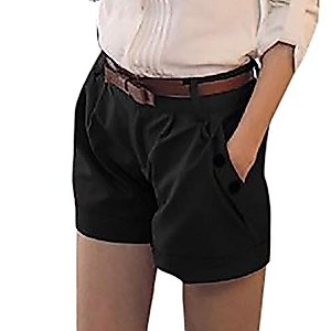 Fashion Loose Shorts, Thenlian Women's Solid England style Mid Waist Casual Summer Shorts Pants(XL, Black)